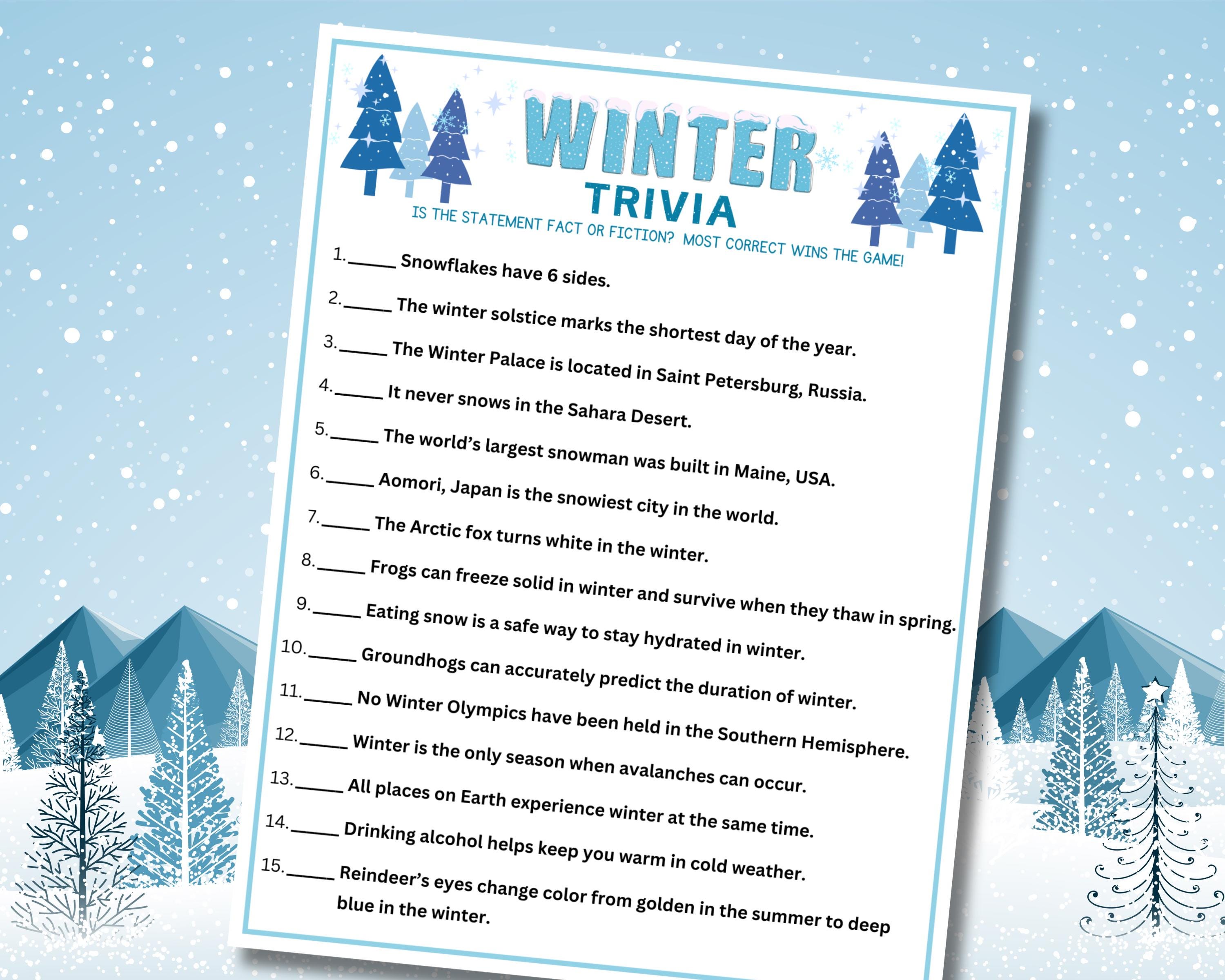 Winter Fact or Fiction Trivia Game: Printable Holiday Activity (digital ...
