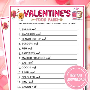 Valentine's Food Pairs Game | Printable Valentine Games Digital ...