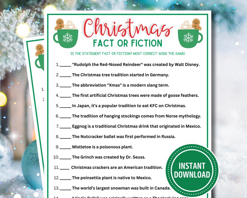 Christmas Fact or Fiction Game: Printable Holiday Party (digital ...