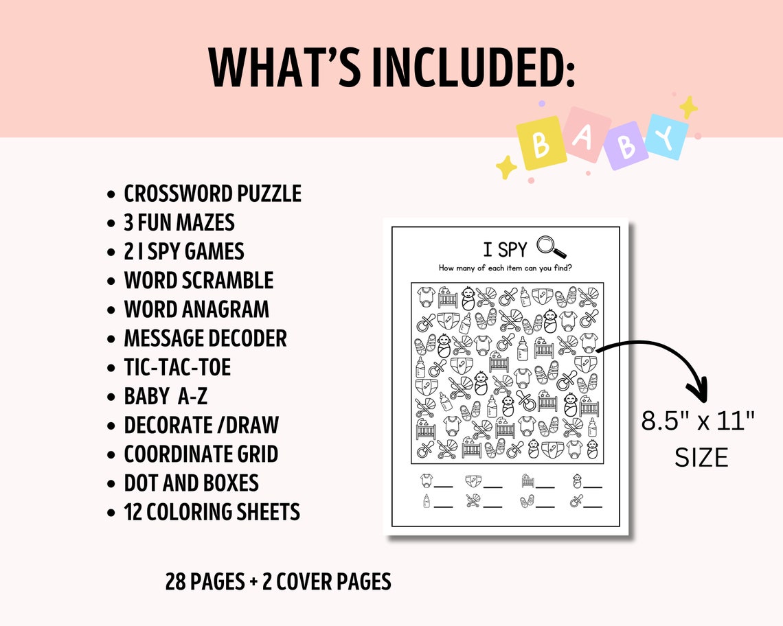 Kids Baby Shower Printable Activity Bundle Digital Download Games Baby ...