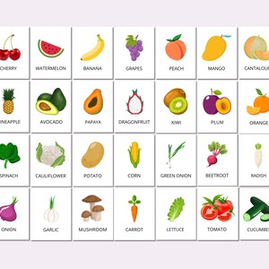 Kids Fruits and Vegetables Flashcards Printable, Fruit Printable ...
