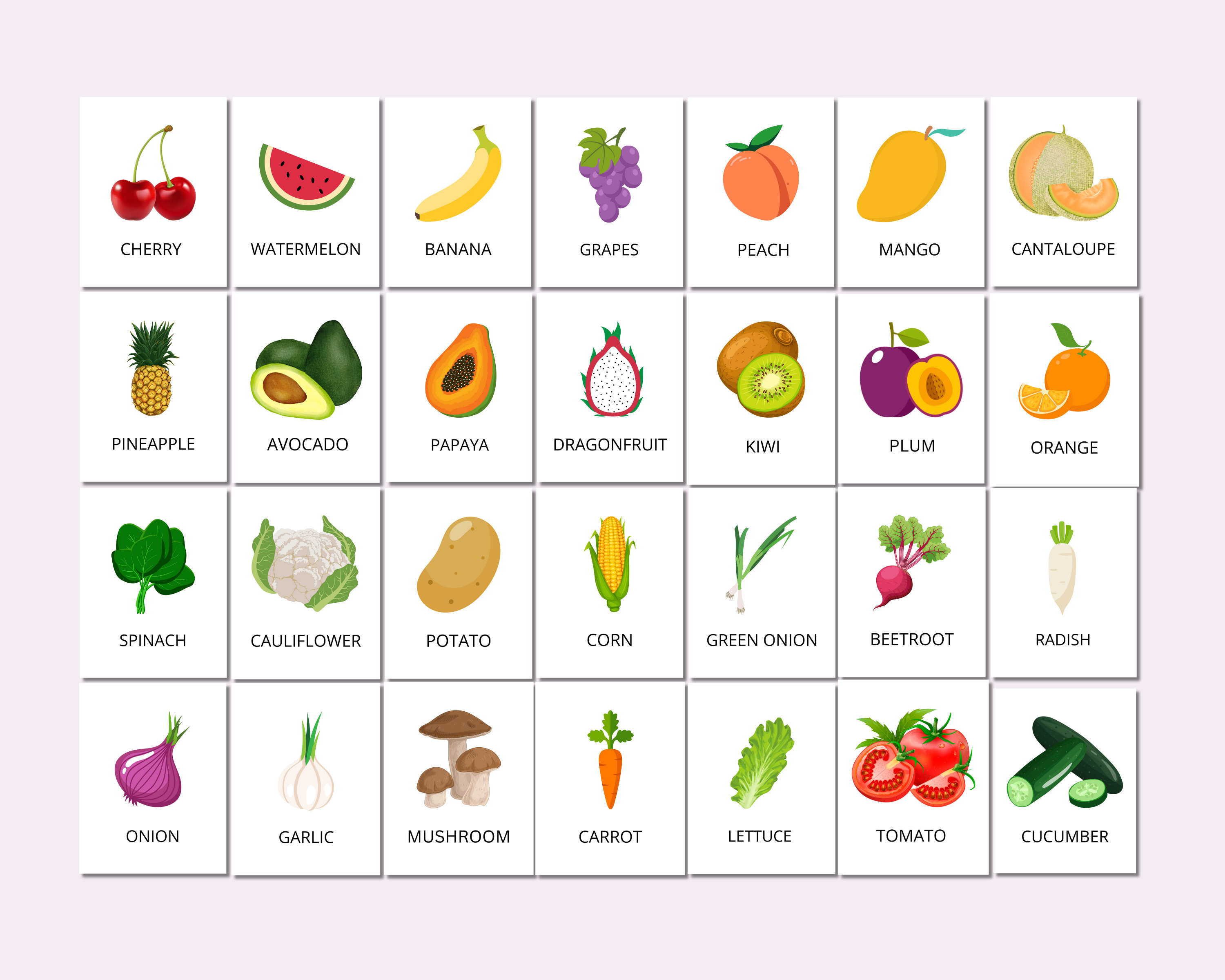 Kids Fruits and Vegetables Flashcards Printable, Fruit Printable ...