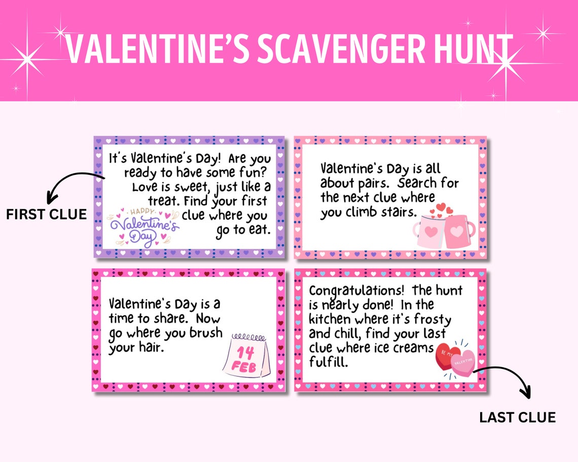 Valentine's Scavenger Hunt Riddles: 32 Clue Cards (PDF Download) - Etsy