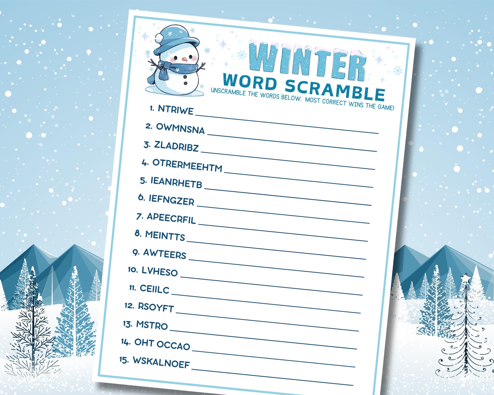 Winter Word Scramble Game: Printable Party Activity (digital Download ...