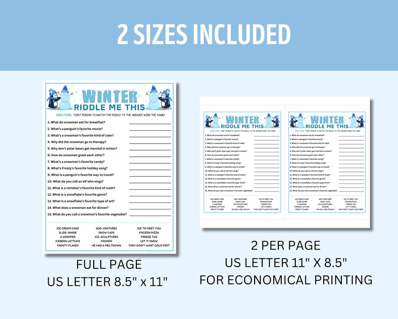 Winter Riddle Game: Printable Trivia for Kids & Adults (digital ...