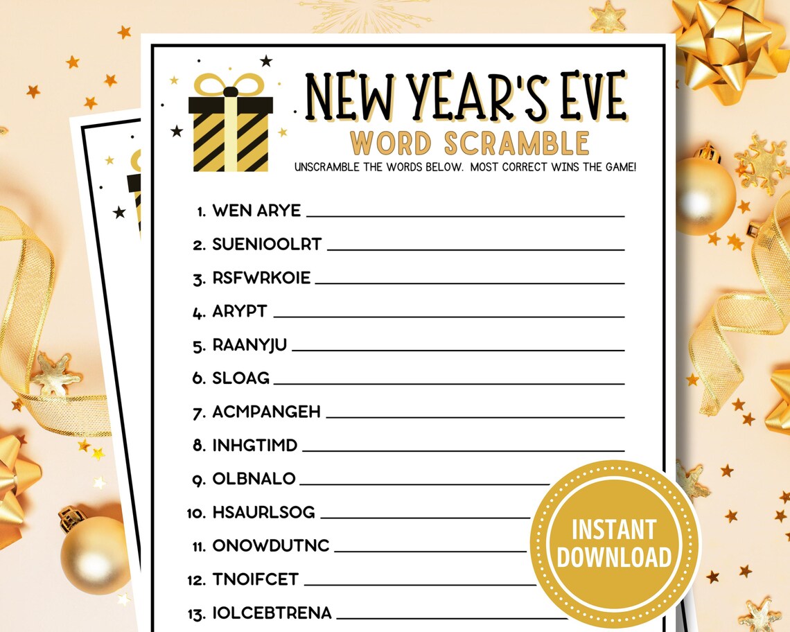 New Years Word Scramble Game | Printable New Year's Eve Game Digital ...