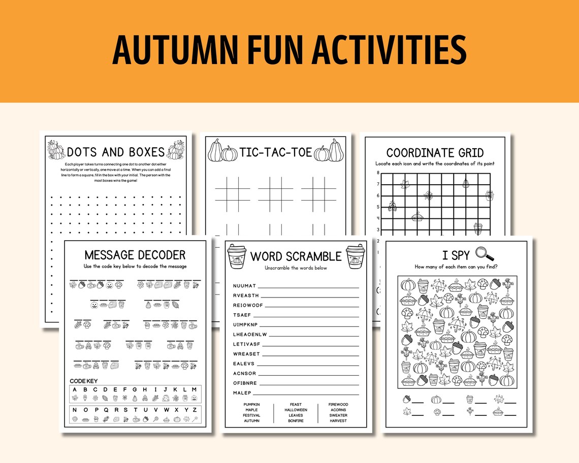 Kids Fall Printable Activity Bundle | Digital Download Games | Autumn ...
