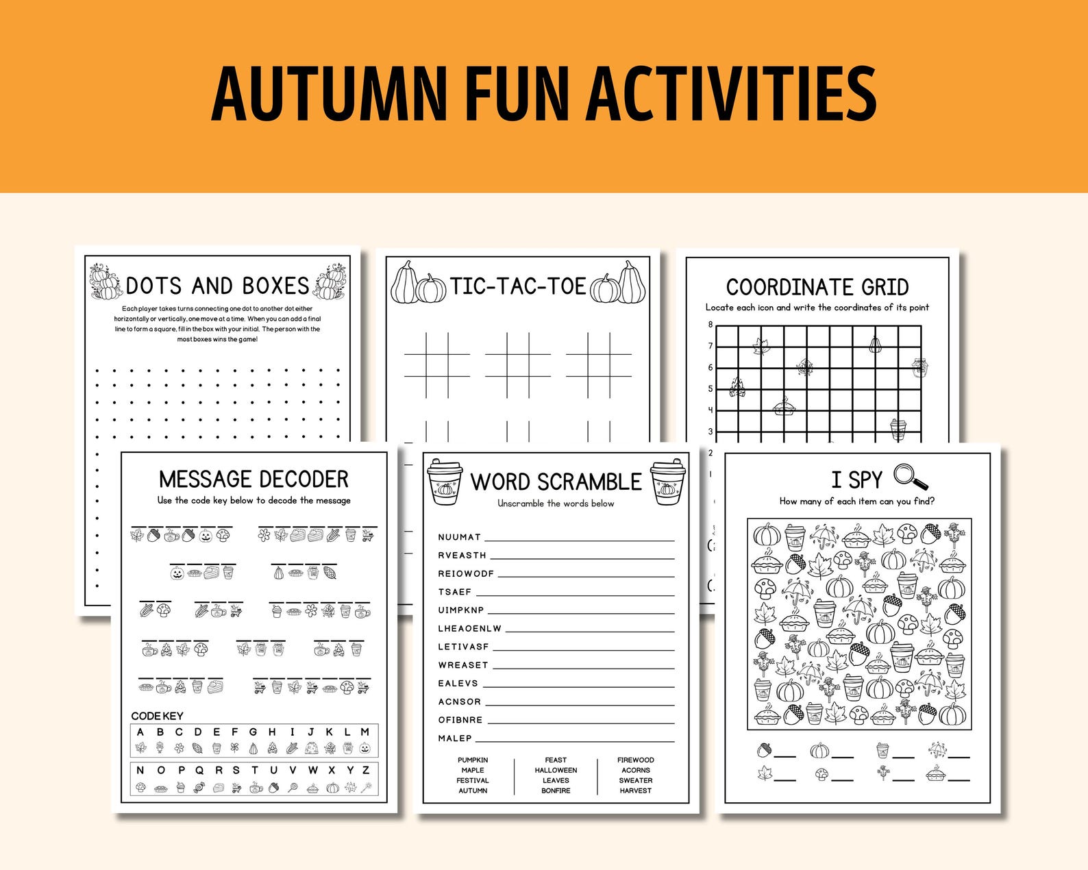 Kids Fall Activity Bundle: Autumn Games & Coloring Pages (digital ...