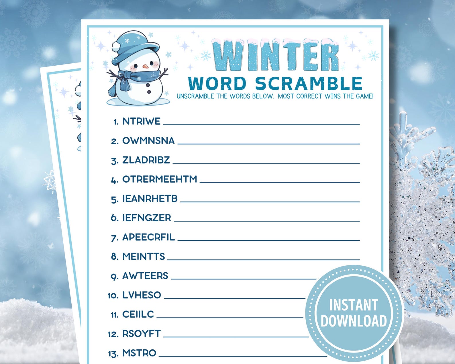 Winter Word Scramble Game: Printable Party Activity (digital Download ...