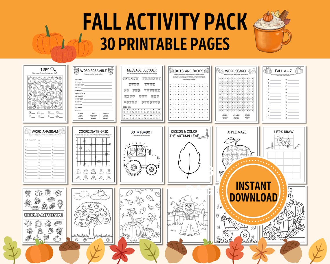 Kids Fall Activity Bundle: Autumn Games & Coloring Pages (digital ...