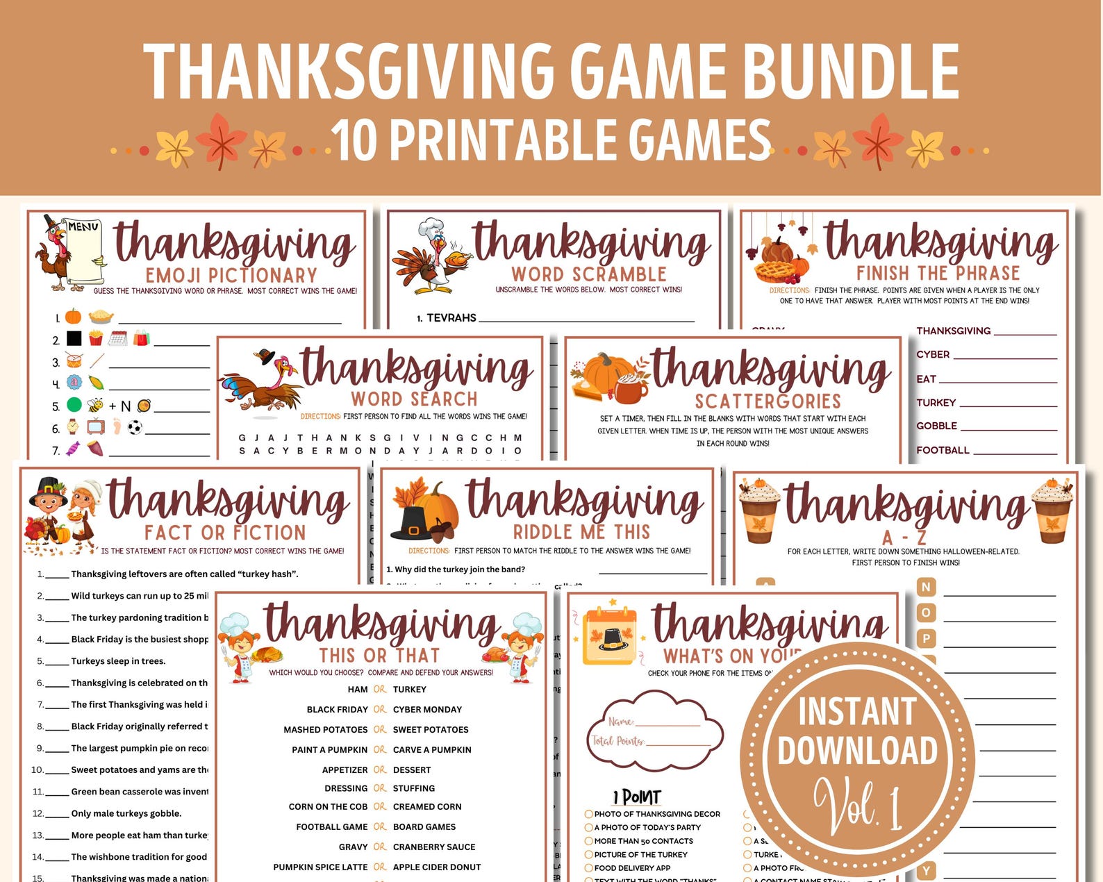 10 Thanksgiving Game Bundle Family Friendly | Thanksgiving Game ...