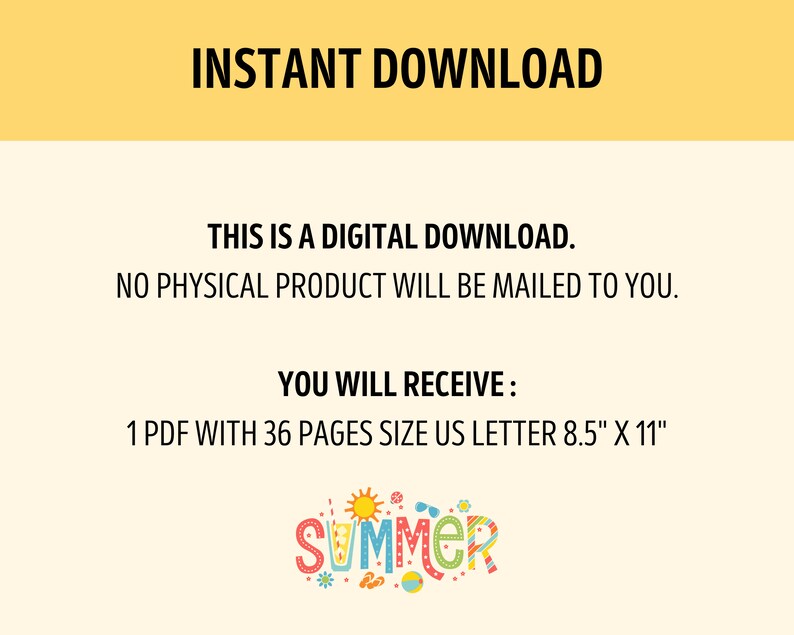 Kids Summer Printable Activity Bundle Digital Download Games Summer ...