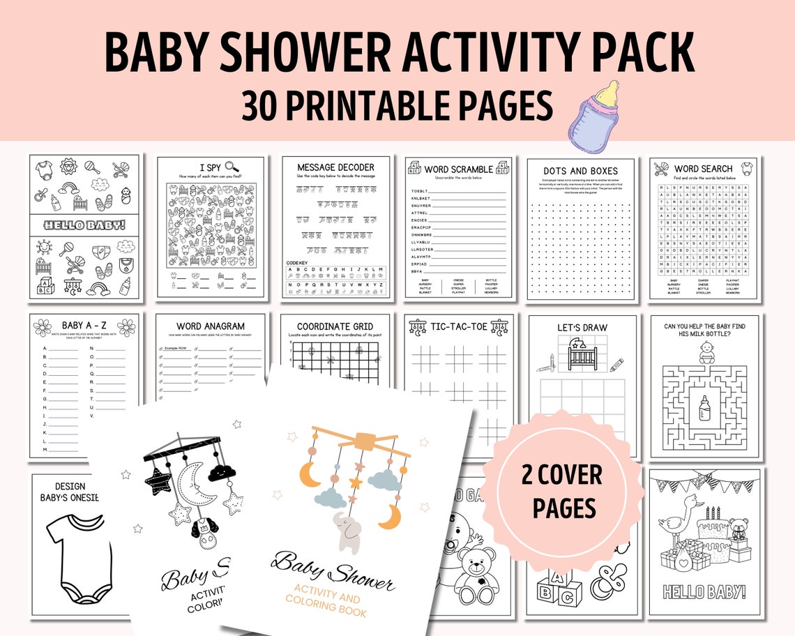 Kids Baby Shower Printable Activity Bundle Digital Download Games Baby ...
