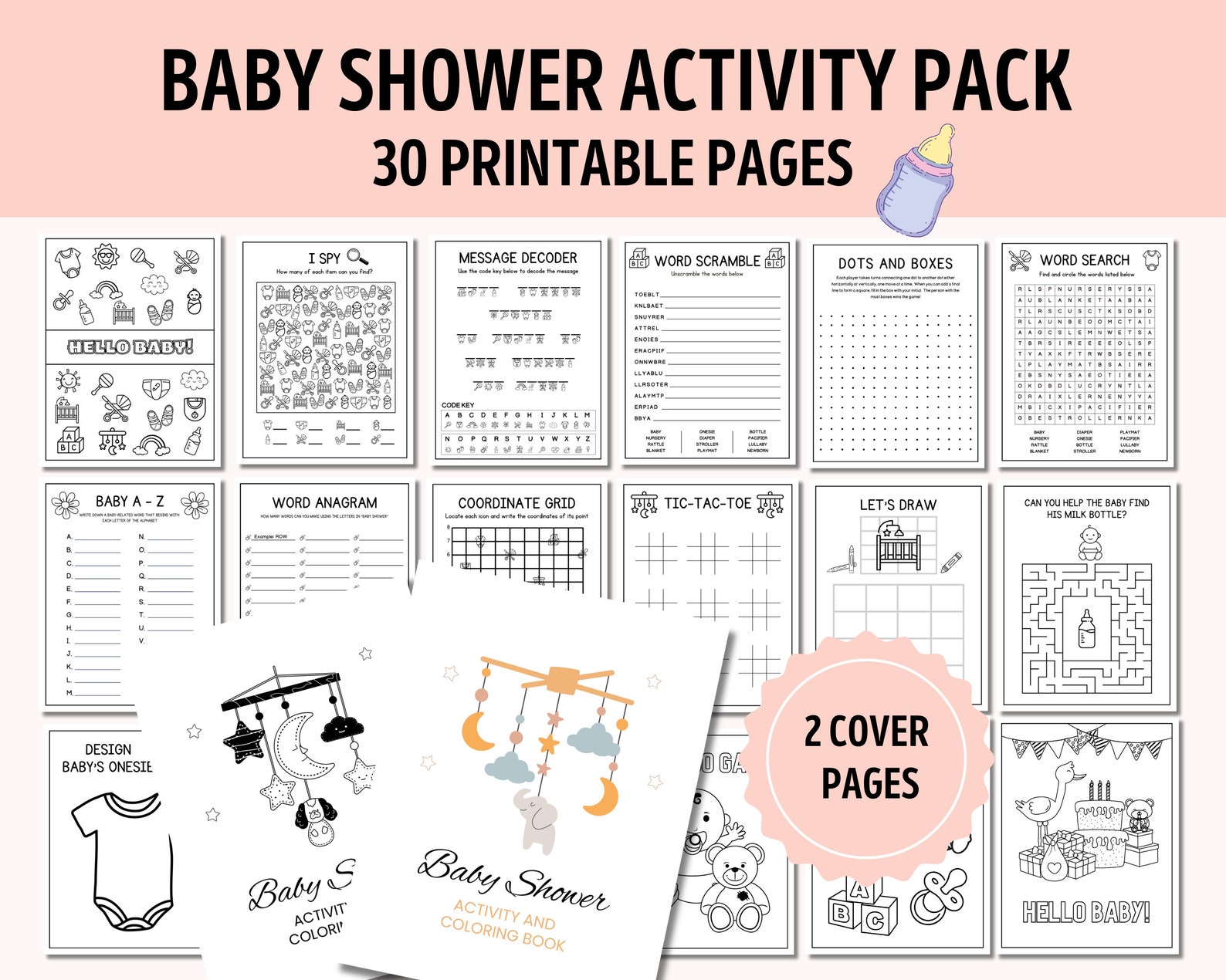 Kids Baby Shower Printable Activity Bundle Digital Download Games Baby ...