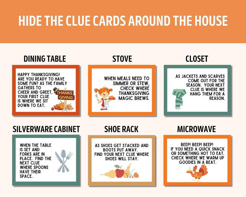Thanksgiving Scavenger Hunt: 24 Printable Riddle Cards (PDF) - Etsy