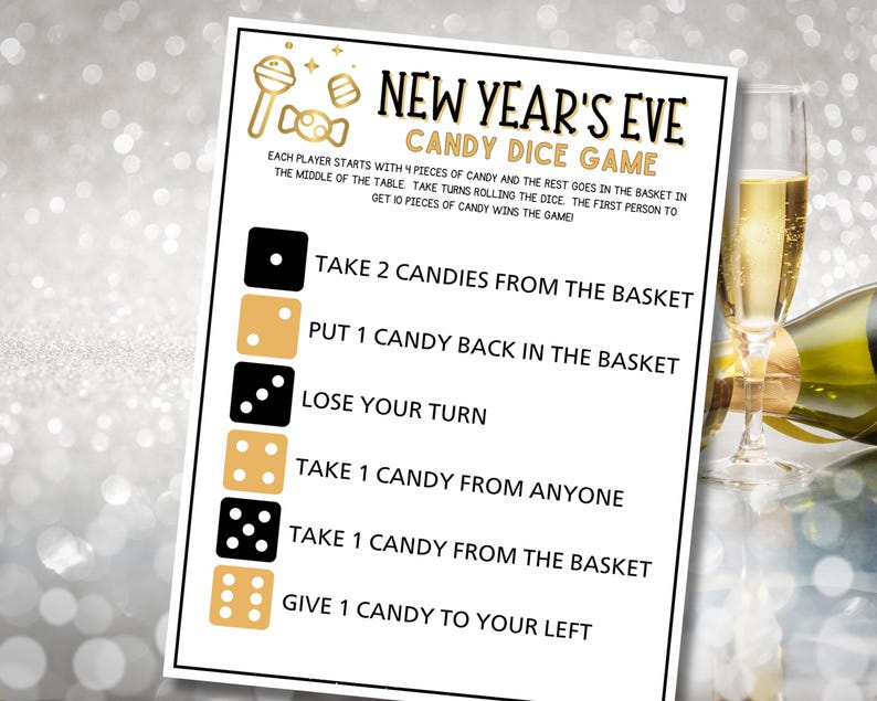 New Year's Candy Dice Game | Printable New Year's Eve Game | New Years ...