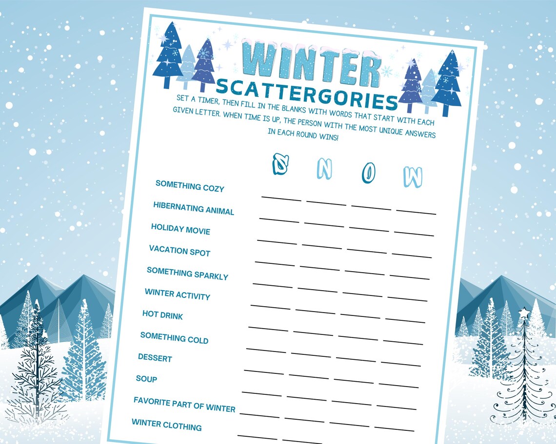 Winter Scattergories Game: Family Printable Activity (digital Download ...