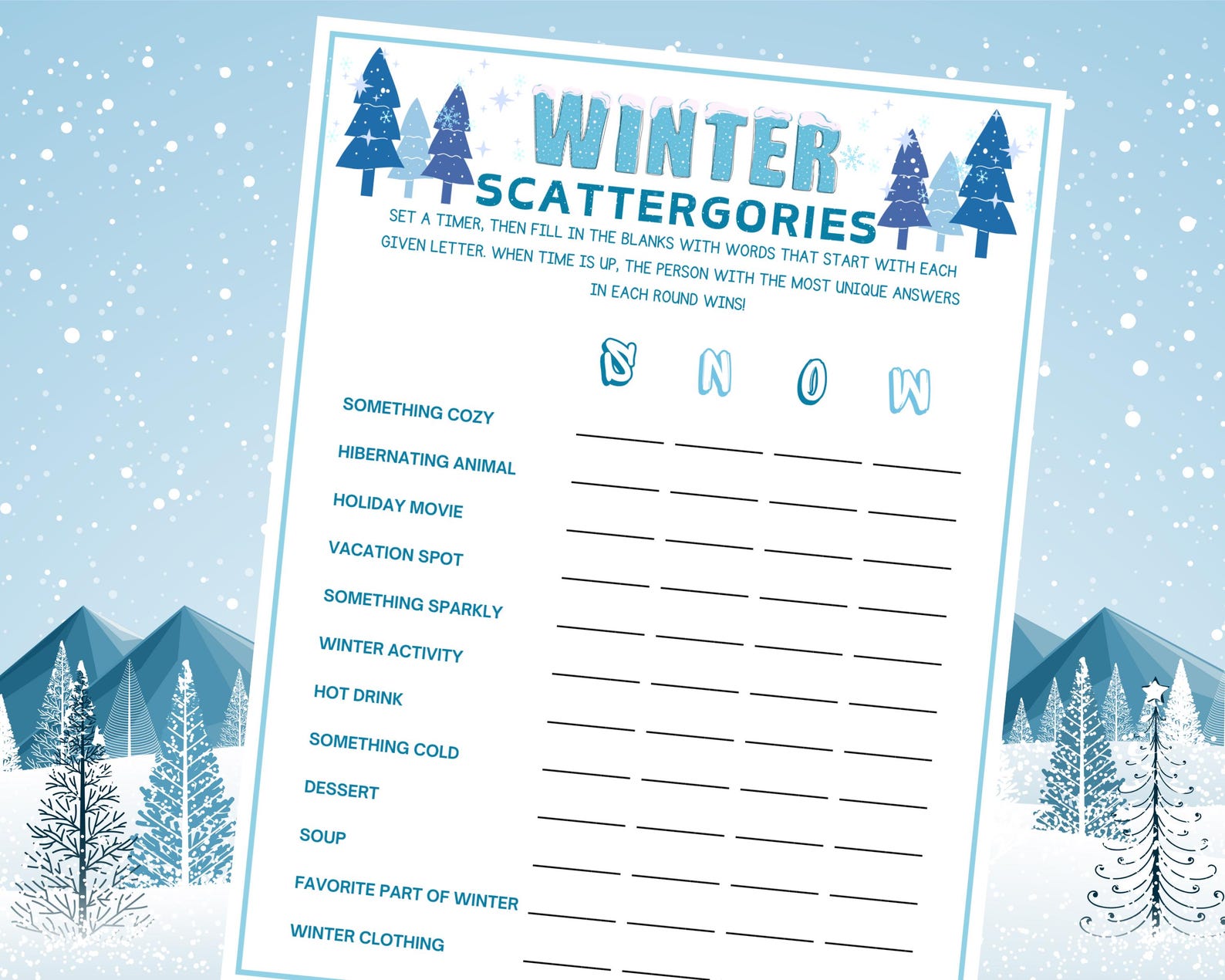 Winter Scattergories Game | Printable Digital Download | Family ...