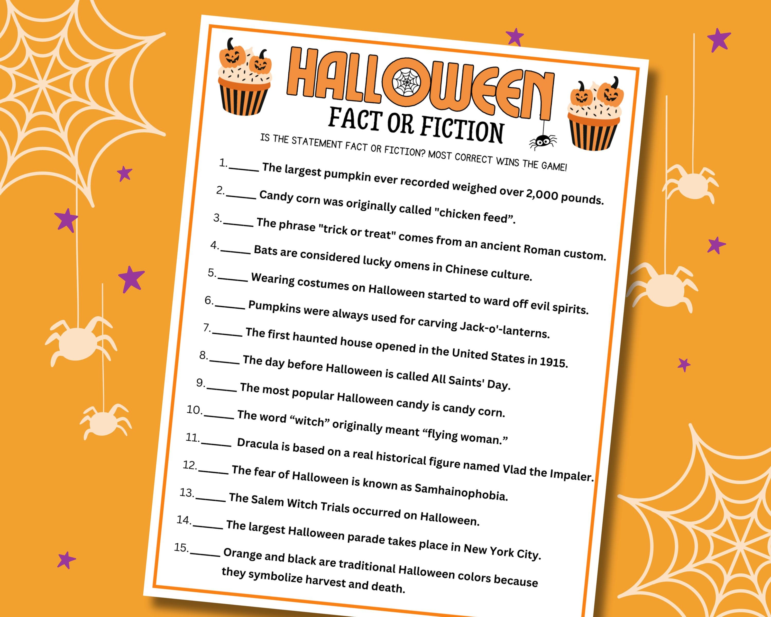 Halloween Fact or Fiction Game: Printable Party Activity (digital ...