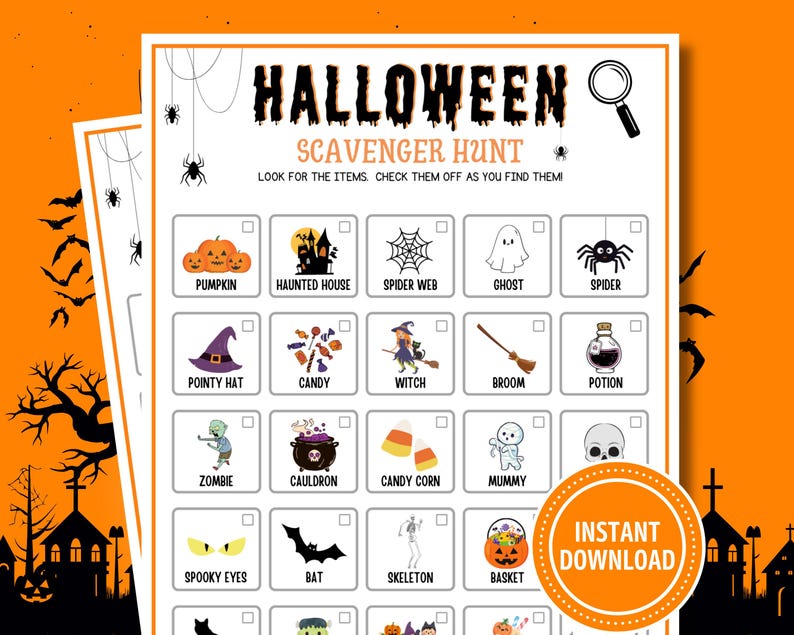 Kids Halloween Scavenger Hunt Game: Printable Treasure Hunt (digital ...