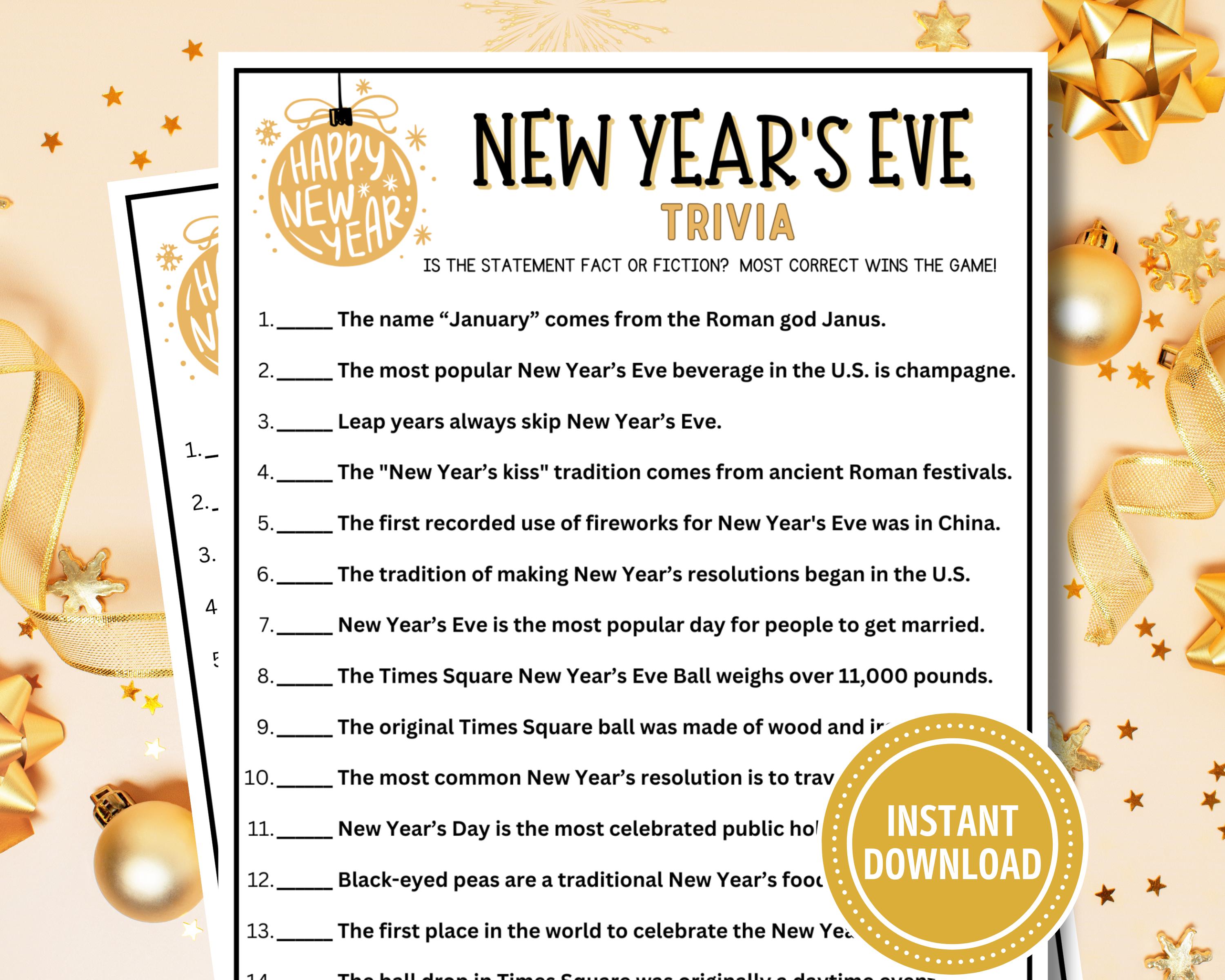 New Year's Eve Trivia Game: Fact or Fiction, Kids & Adults (digital ...