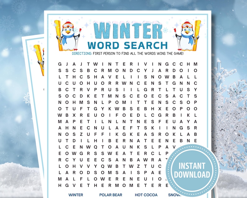 Winter Word Search Game: Printable Puzzle for Kids & Adults (digital ...