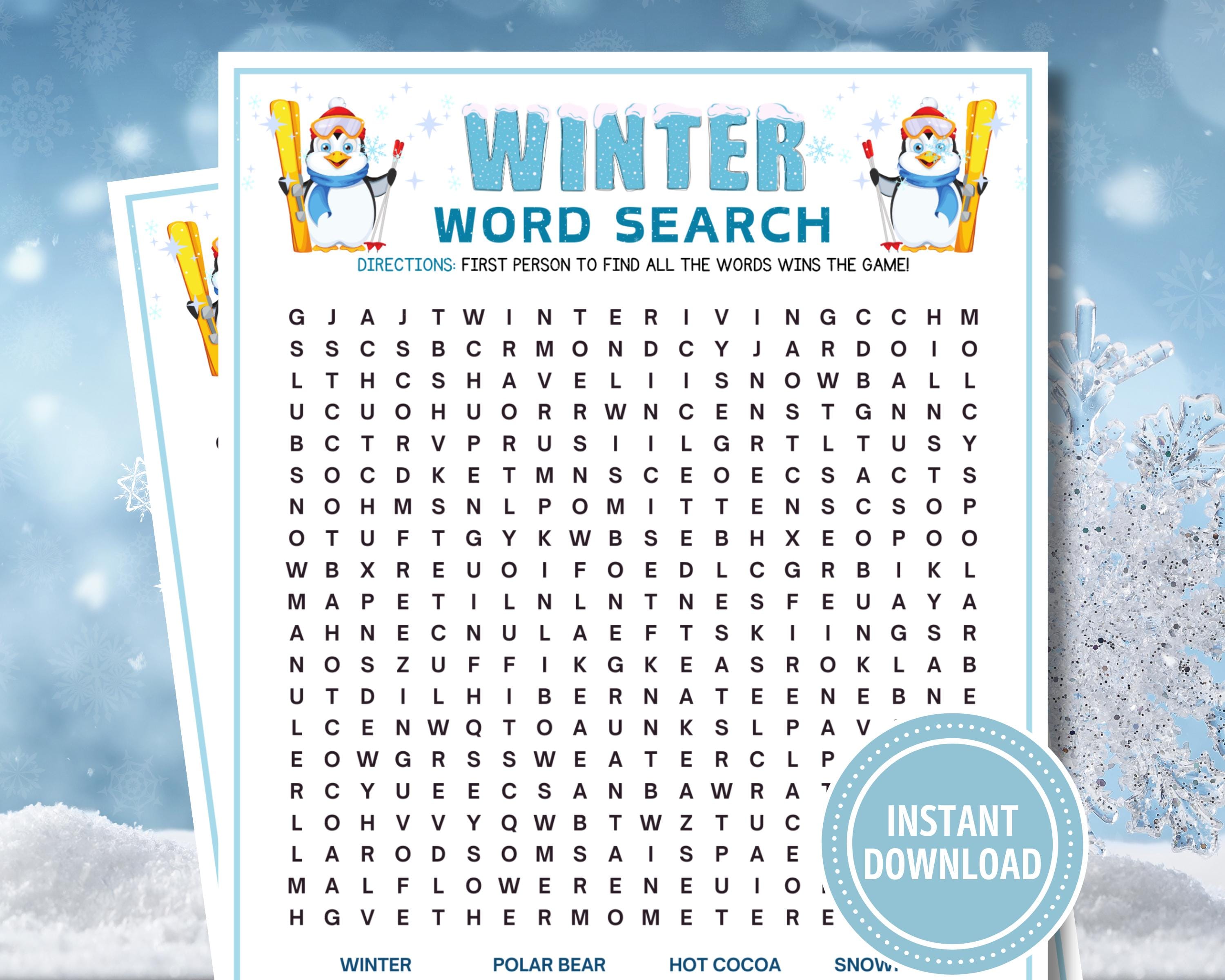 Winter Word Search Game: Printable Puzzle for Kids & Adults (digital ...