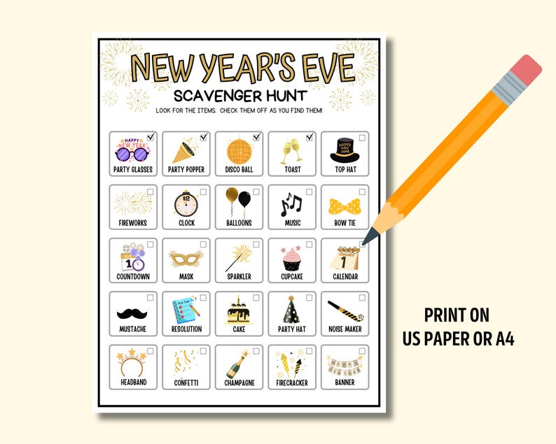 Kids New Year's Eve Scavenger Hunt Game (printable Digital Download) - Etsy
