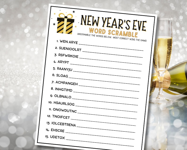 New Year's Eve Word Scramble Game: Fun for Kids & Adults (digital ...