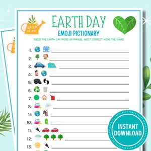 Earth Day Emoji Pictionary Game | Printable Earth Day Game Digital ...
