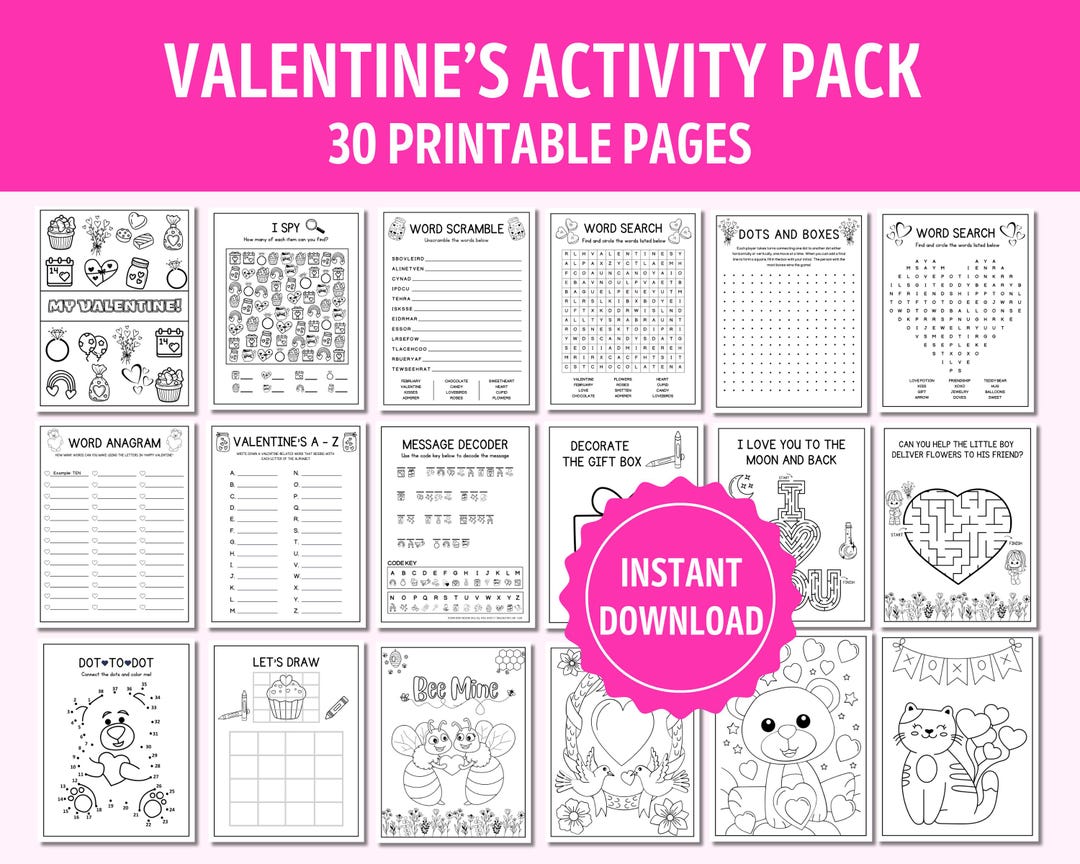 Paquete de 30 actividades imprimibles para el Día de San Valentín para ...