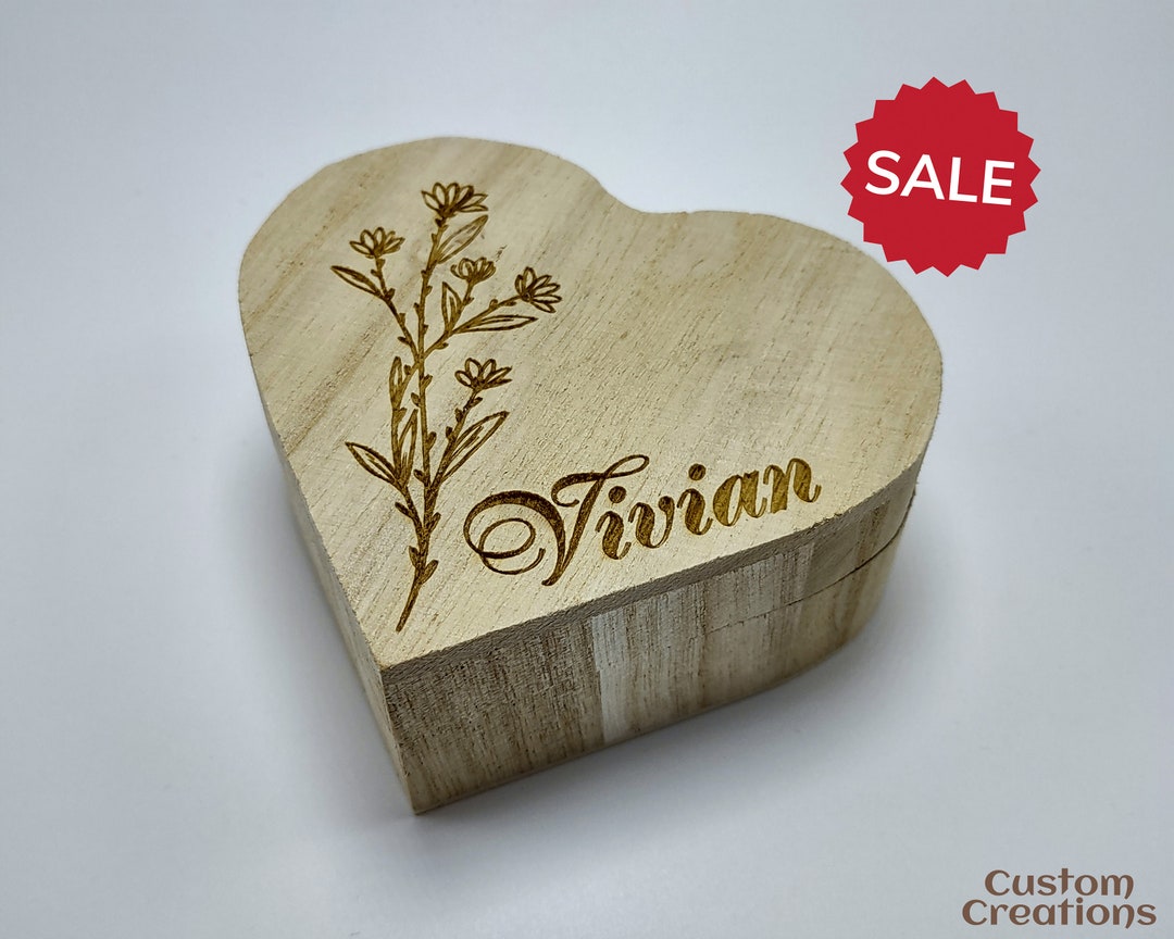 Personalized Wooden Jewelry Box | Customizable Laser Engraved Heart-shaped Wood Jewelry Box ...