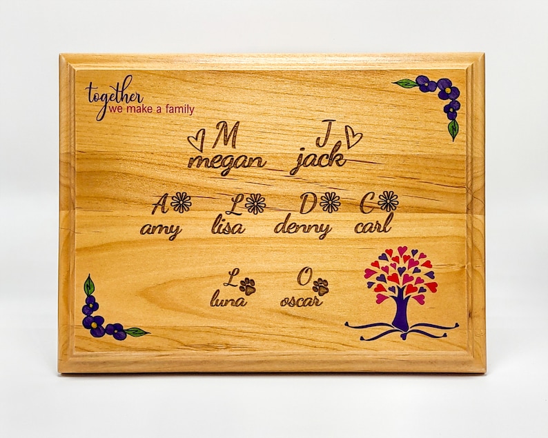 Personalized Family Tree Plaque | Custom Laser Engraved Red Alder Wall ...