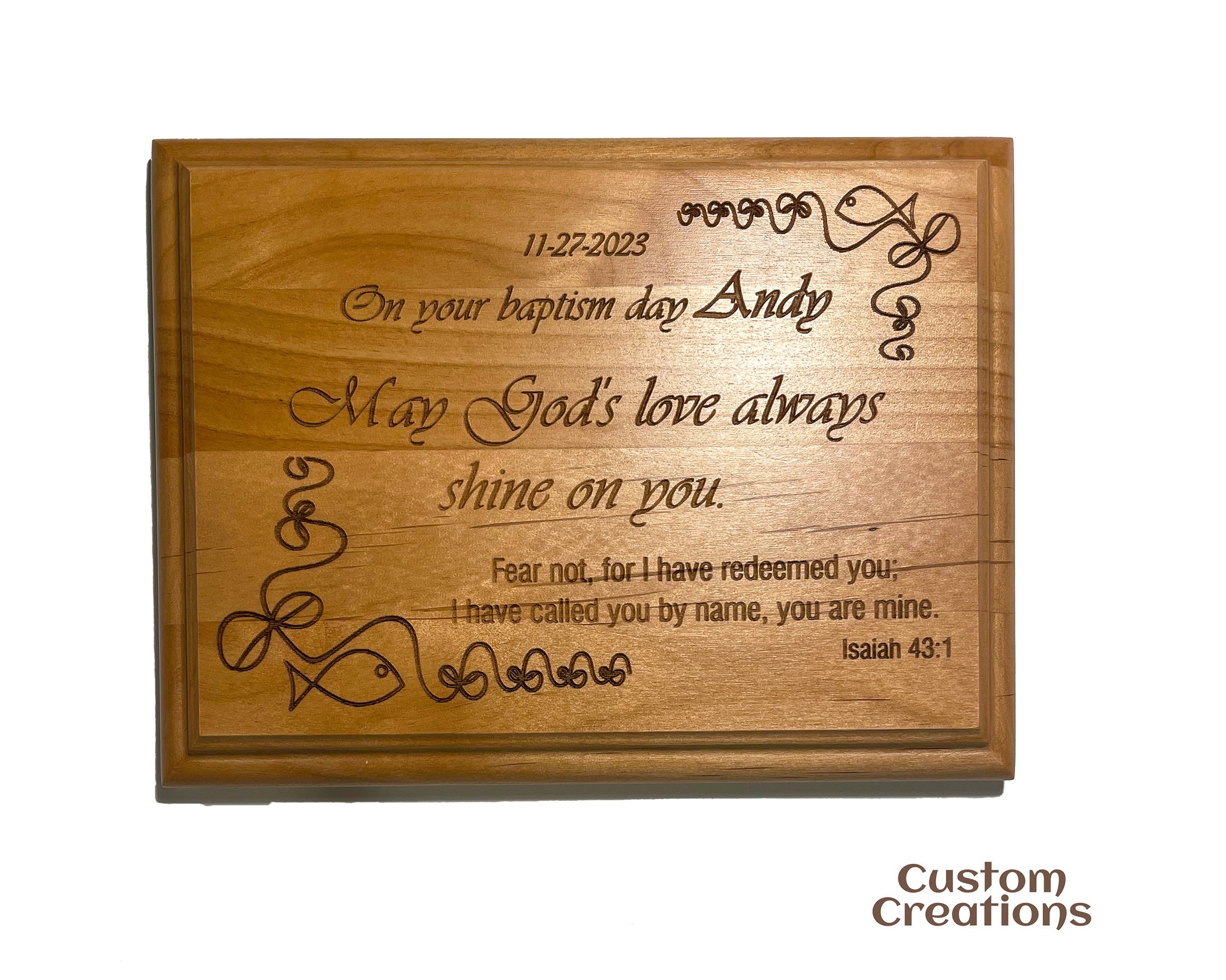 Custom Laser Engraved Baptism Plaque | Personalized Red Alder Wood Gift ...
