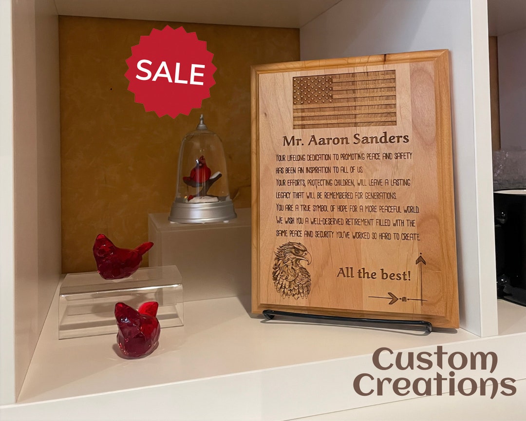 Custom Laser Engraved Retirement Wood Plaque With American Flag and ...