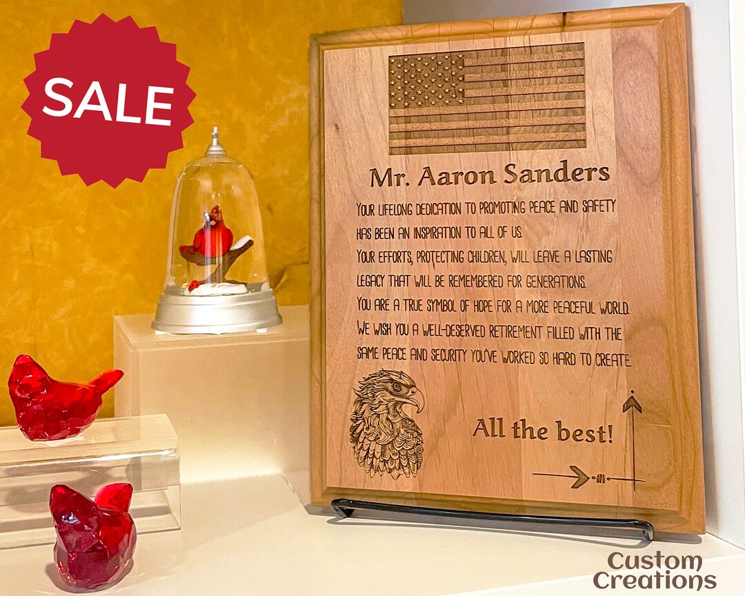 Custom Laser Engraved Retirement Wood Plaque With American Flag and ...