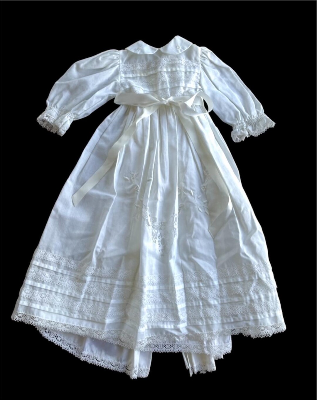 Vintage Embroidered Baptism Christening Gown W/slip, Lace & Cotton, MOP ...