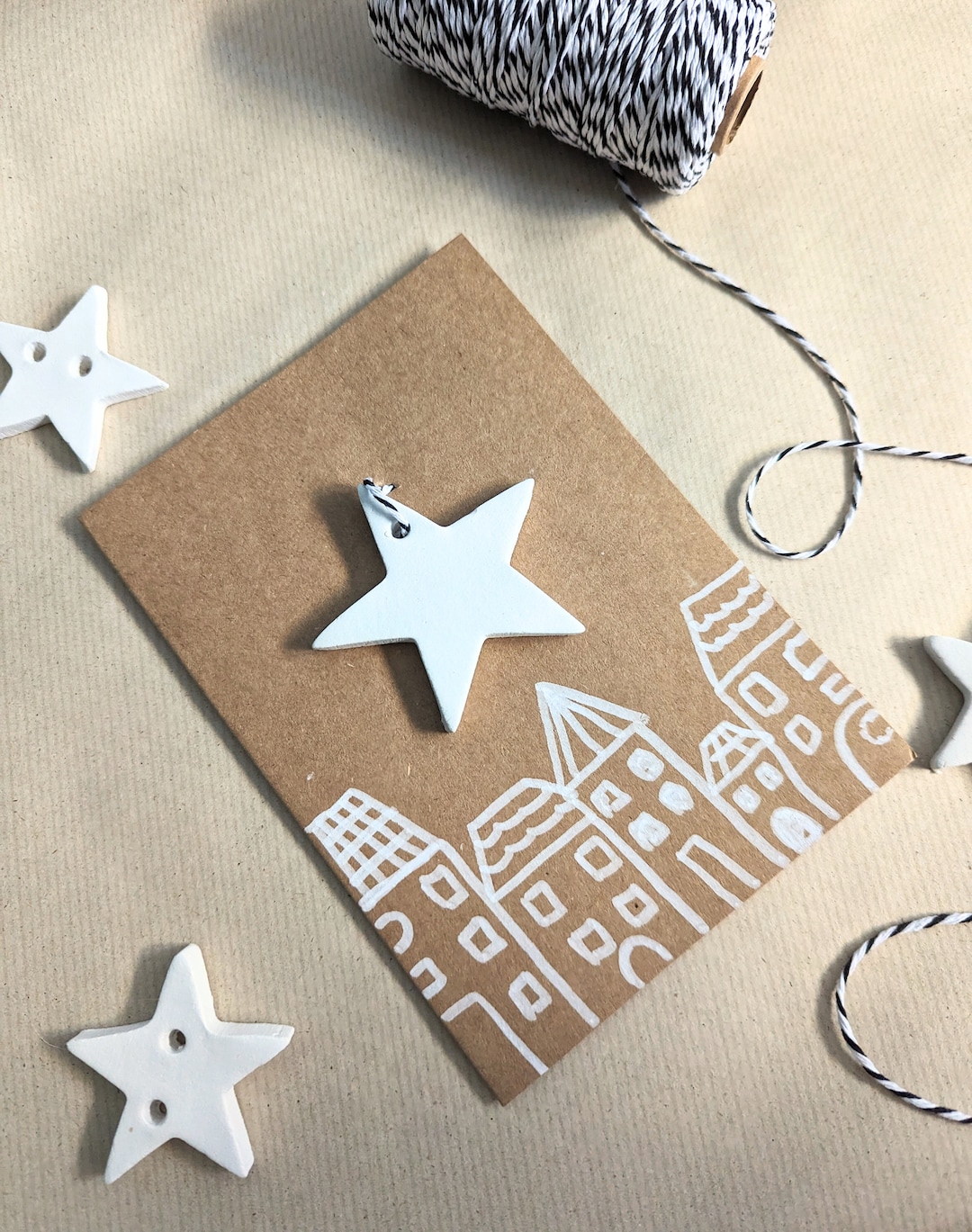 Clay Ornament Home Made Christmas Card Tree Decoration With - Etsy