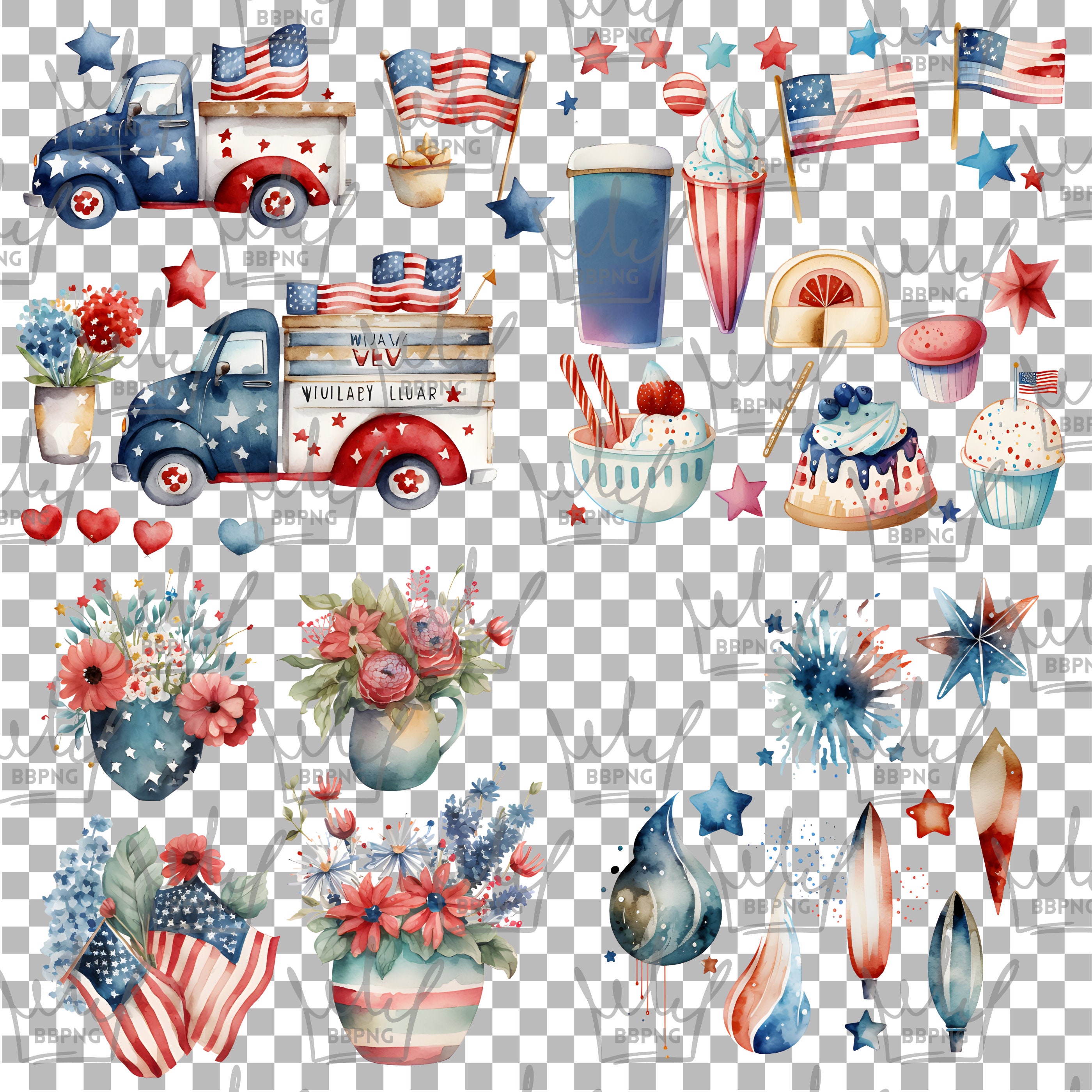 Watercolor 4th of July Clipart Cute July Fourth Clipart USA - Etsy