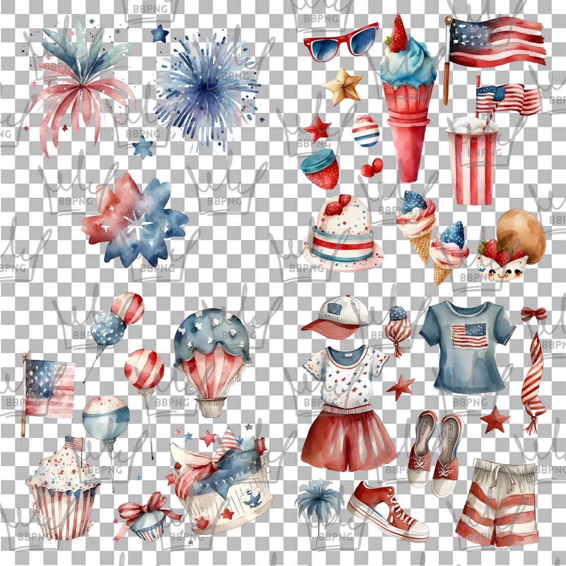 Watercolor 4th of July Clipart Cute July Fourth Clipart USA - Etsy