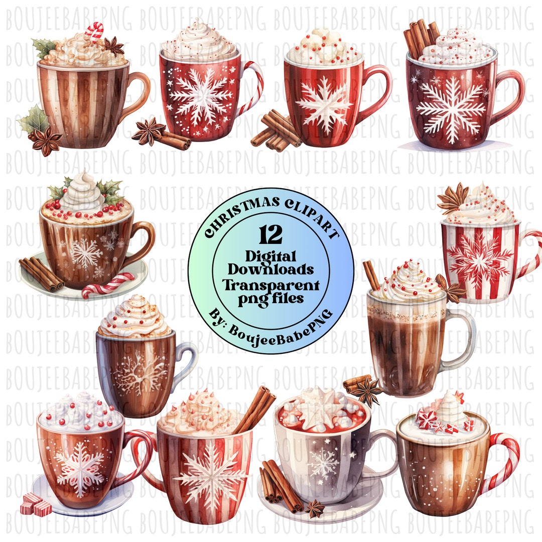 Watercolor Hot Chocolate Clipart 12 High Quality PNG Files - Etsy