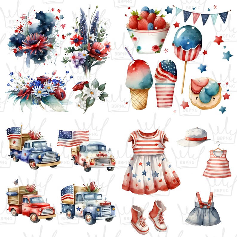 Watercolor 4th of July Clipart Cute July Fourth Clipart USA - Etsy