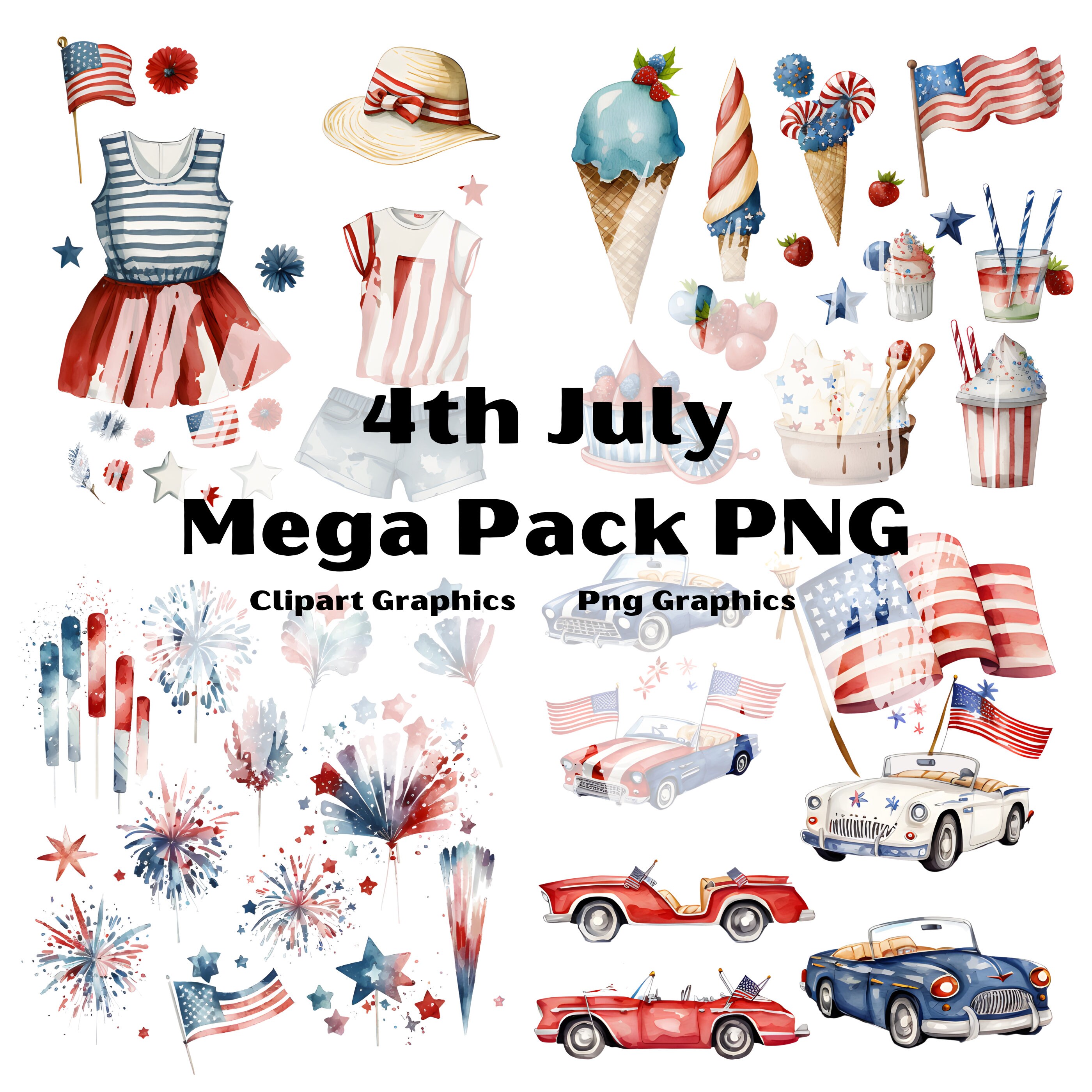 Watercolor 4th of July Clipart Cute July Fourth Clipart USA - Etsy