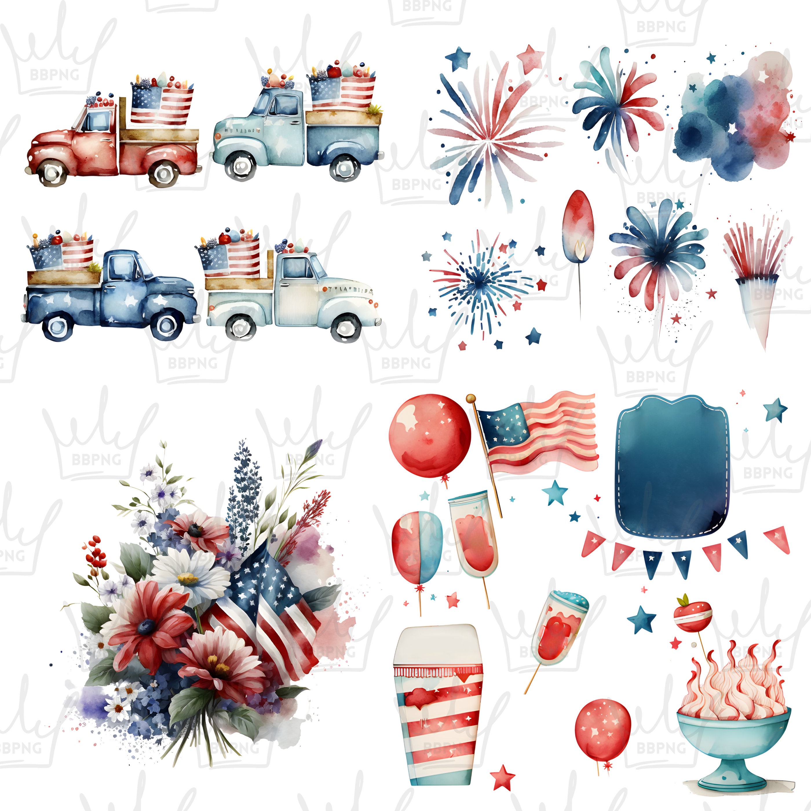 Watercolor 4th of July Clipart Cute July Fourth Clipart USA - Etsy