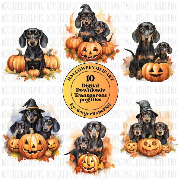 Halloween Dachshund Clipart - Etsy