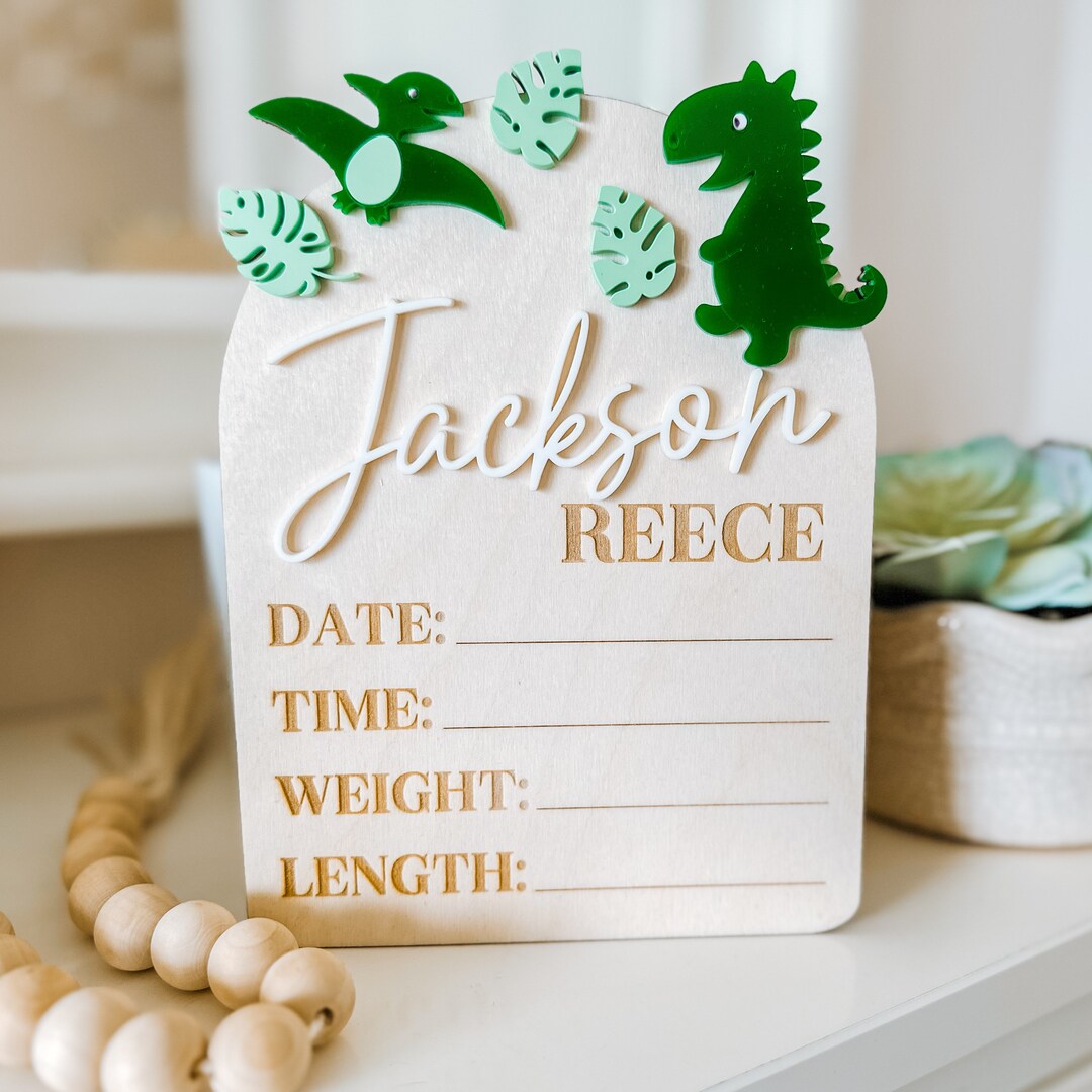 Dinosaur Birth Stat Announcement Sign Made With Wood and Acrylic ...