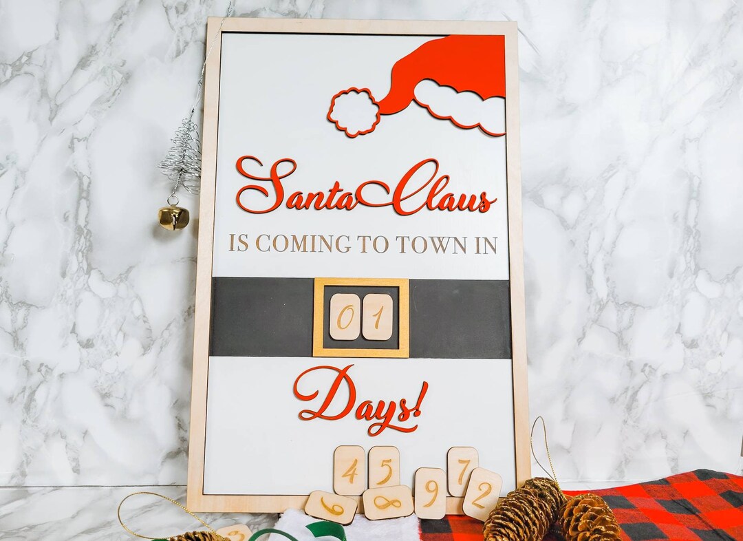Wood Christmas Countdown Sign With Removable Numbers. Reusable Santa ...