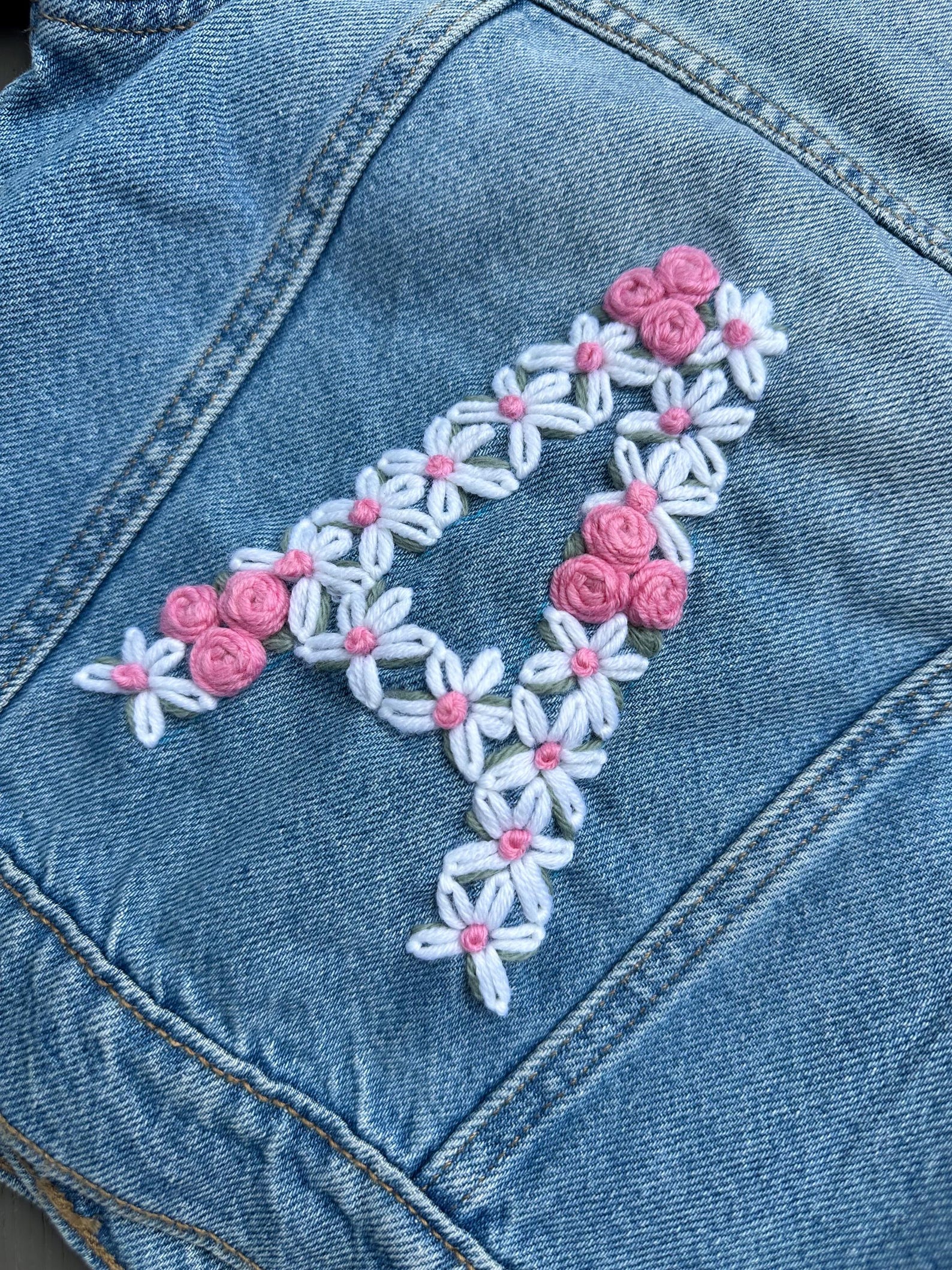 Personalized Small Rose Hand-embroidered Denim Jacket – Custom Initial ...