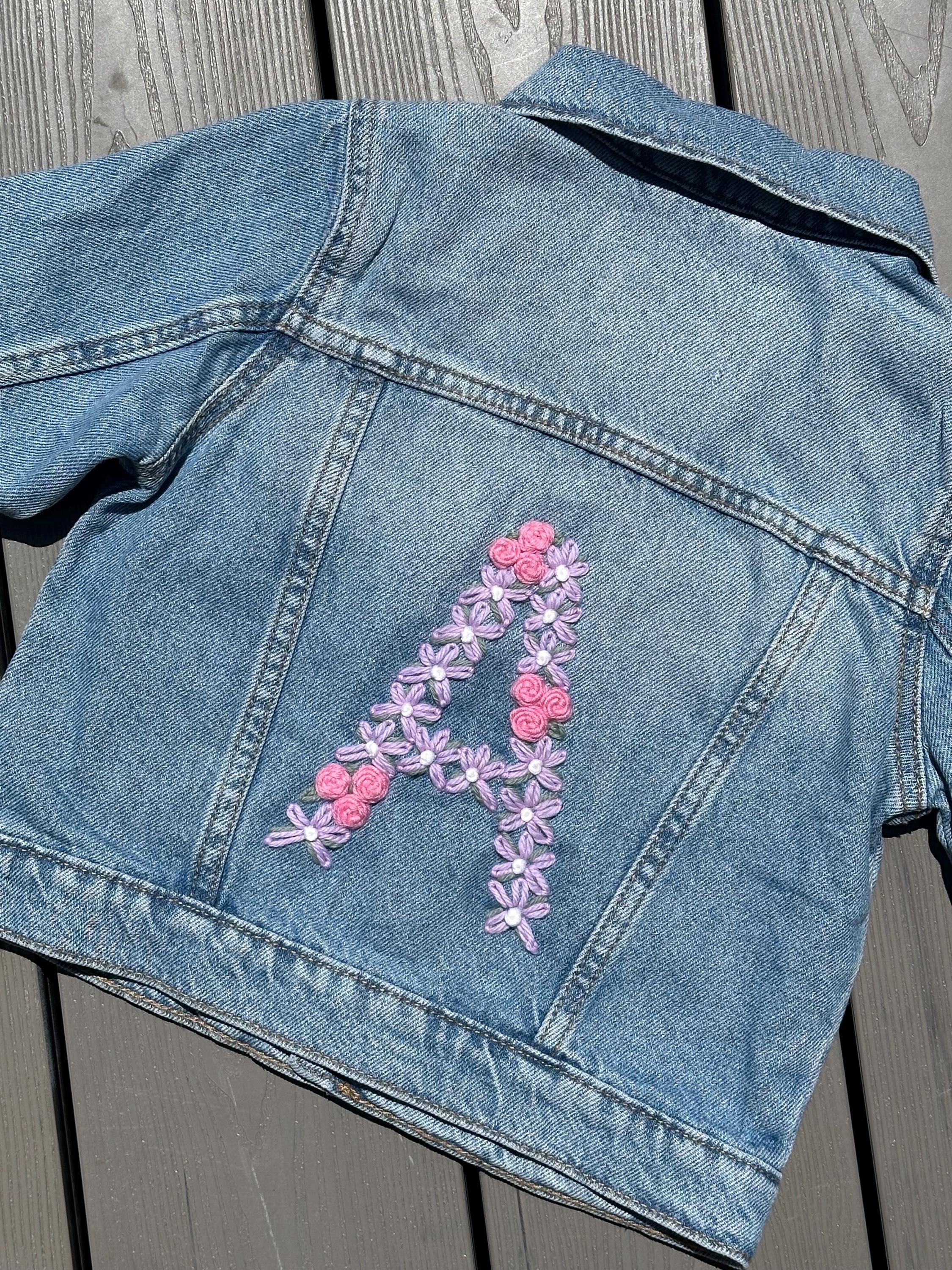 Personalized Small Rose Hand-embroidered Denim Jacket – Custom Initial ...