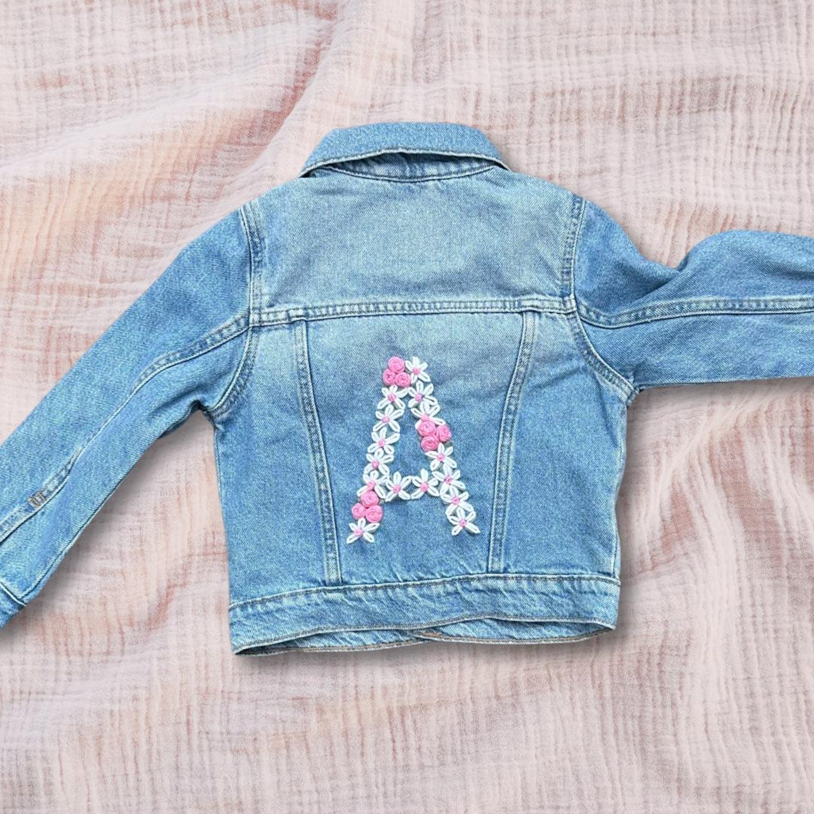 Personalized Small Rose Hand-embroidered Denim Jacket – Custom Initial ...
